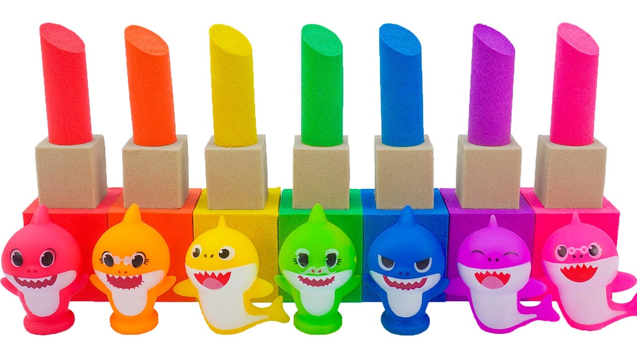 how to make rainbow lipstick from kinetic sand with baby shark cutting ...